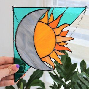 Corner Panel Yellow Sun Moon Suncatcher. Stain Glass Tiffany Gift Home ...