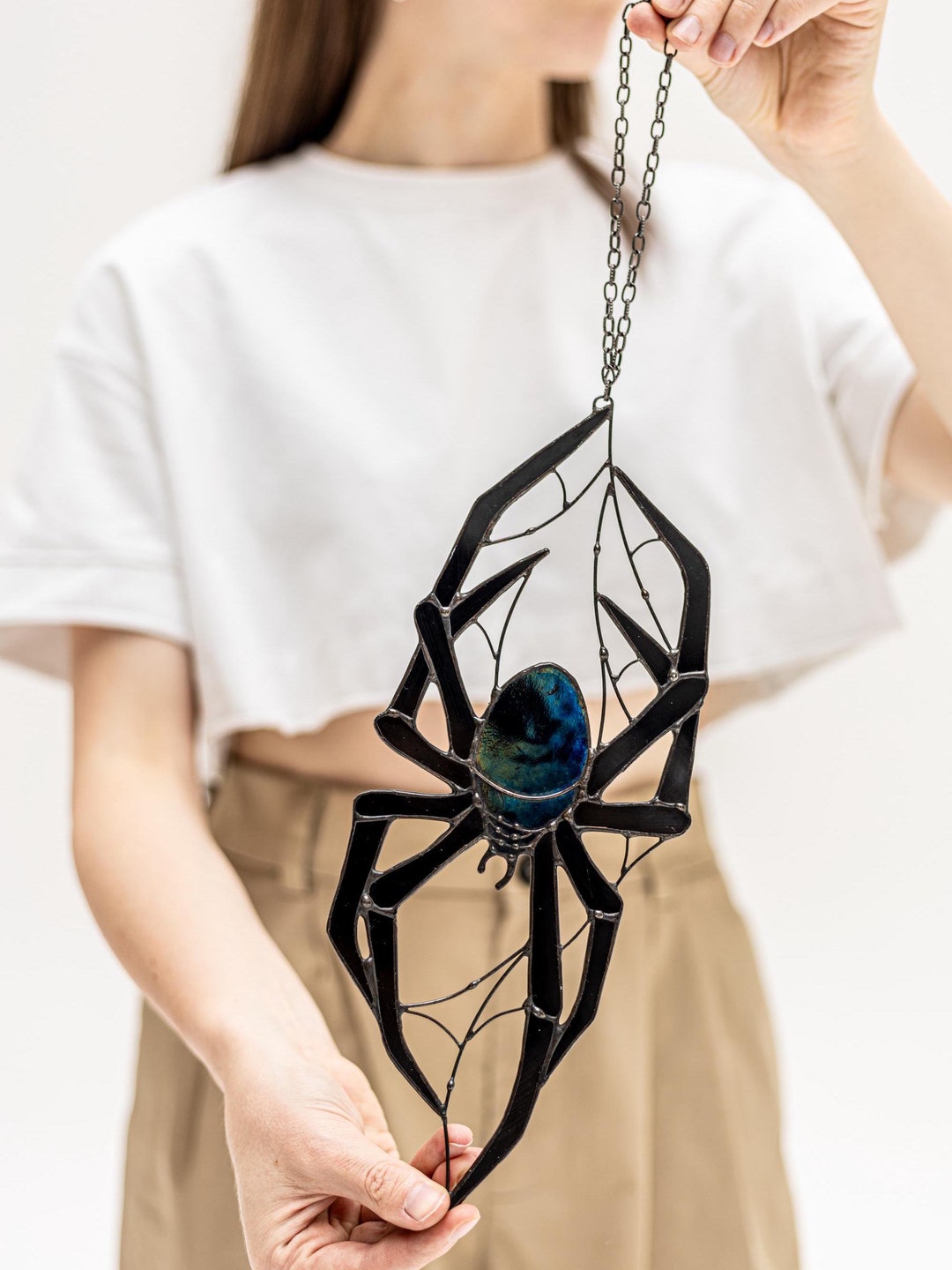 Spider Suncatcher Stained Glass Gothic Decor Black Widow Home House ...