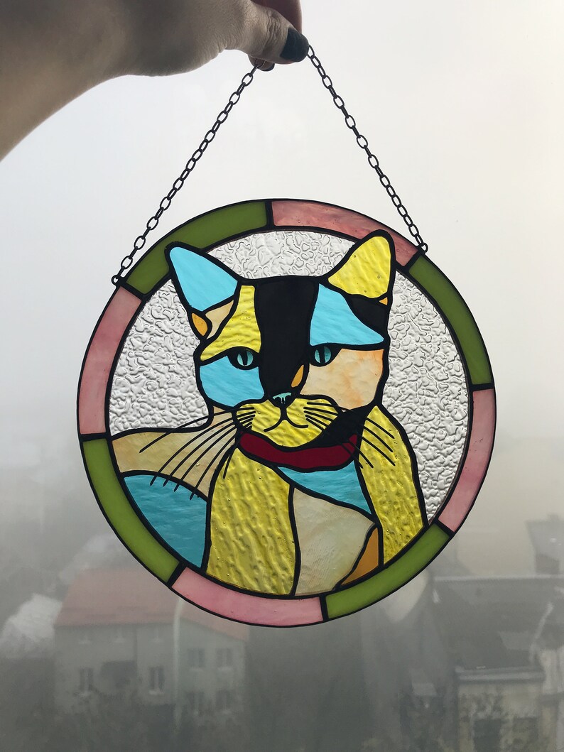 Stained Glass Cat Sun Catcher Custom Pet Portrait Tiffany - Etsy