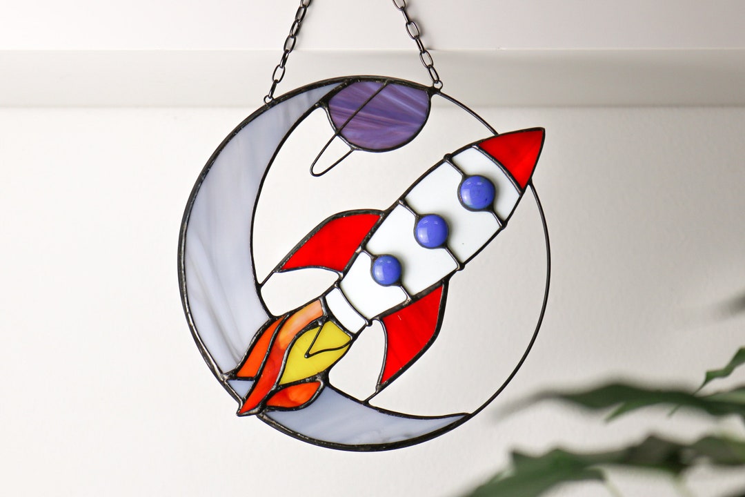 Stained Glass Rocket Suncatcher Nursery Galaxy Home Sun Catchers Ouse ...