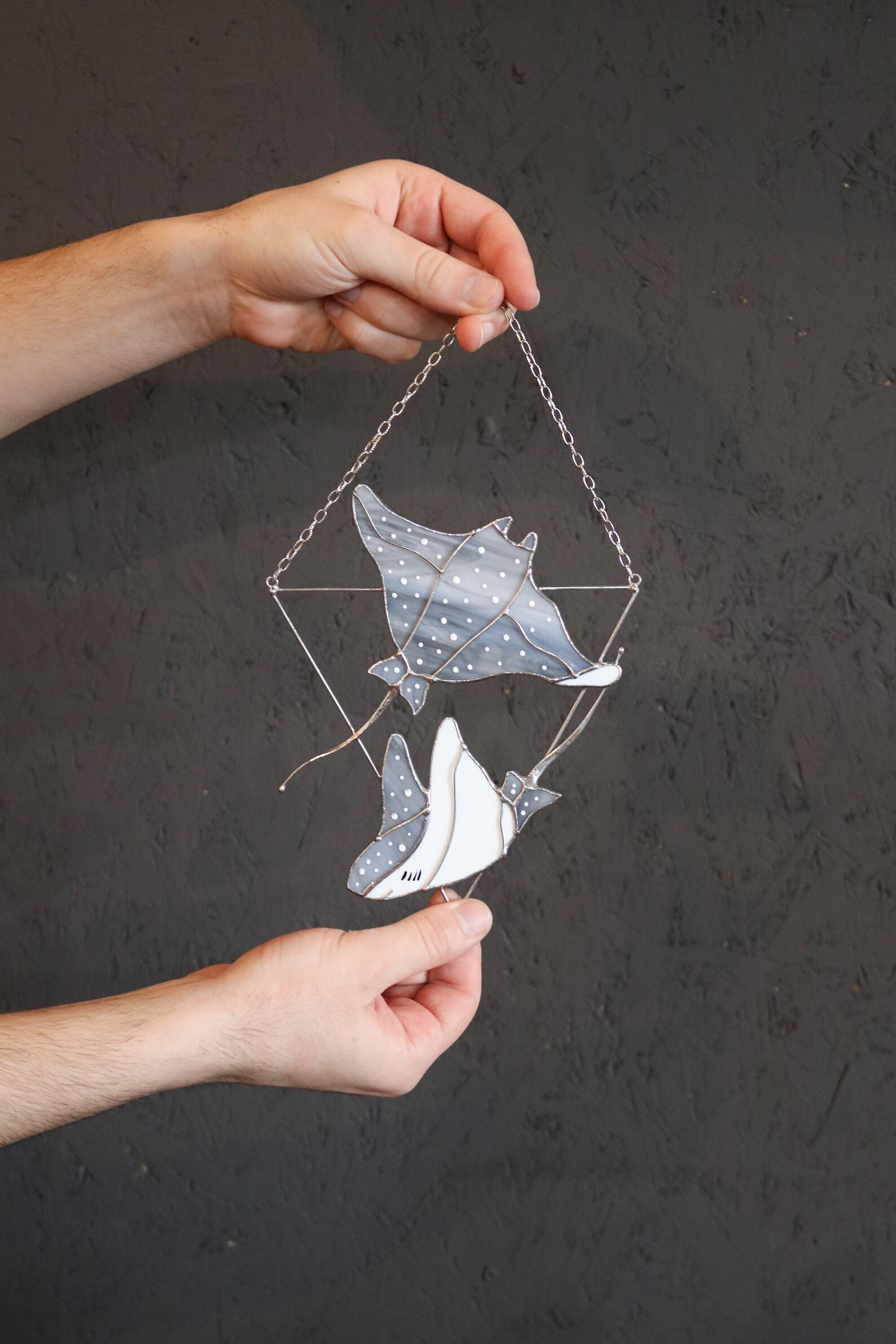Devil Fish Stained Glass Stingray Manta Ray Suncatcher. Gray - Etsy