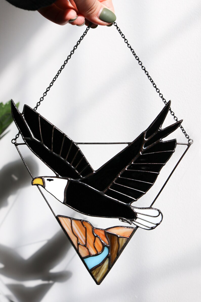 Bald Eagle Stained Glass Suncatcher Picture Hill Landscape - Etsy