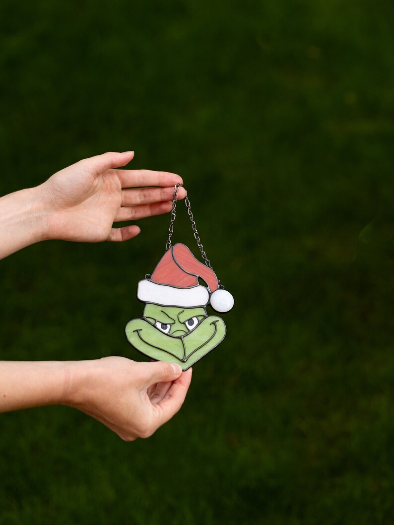 Grinch Suncatcher Stained Glass Christmas Wall Window Hangings, Sun ...