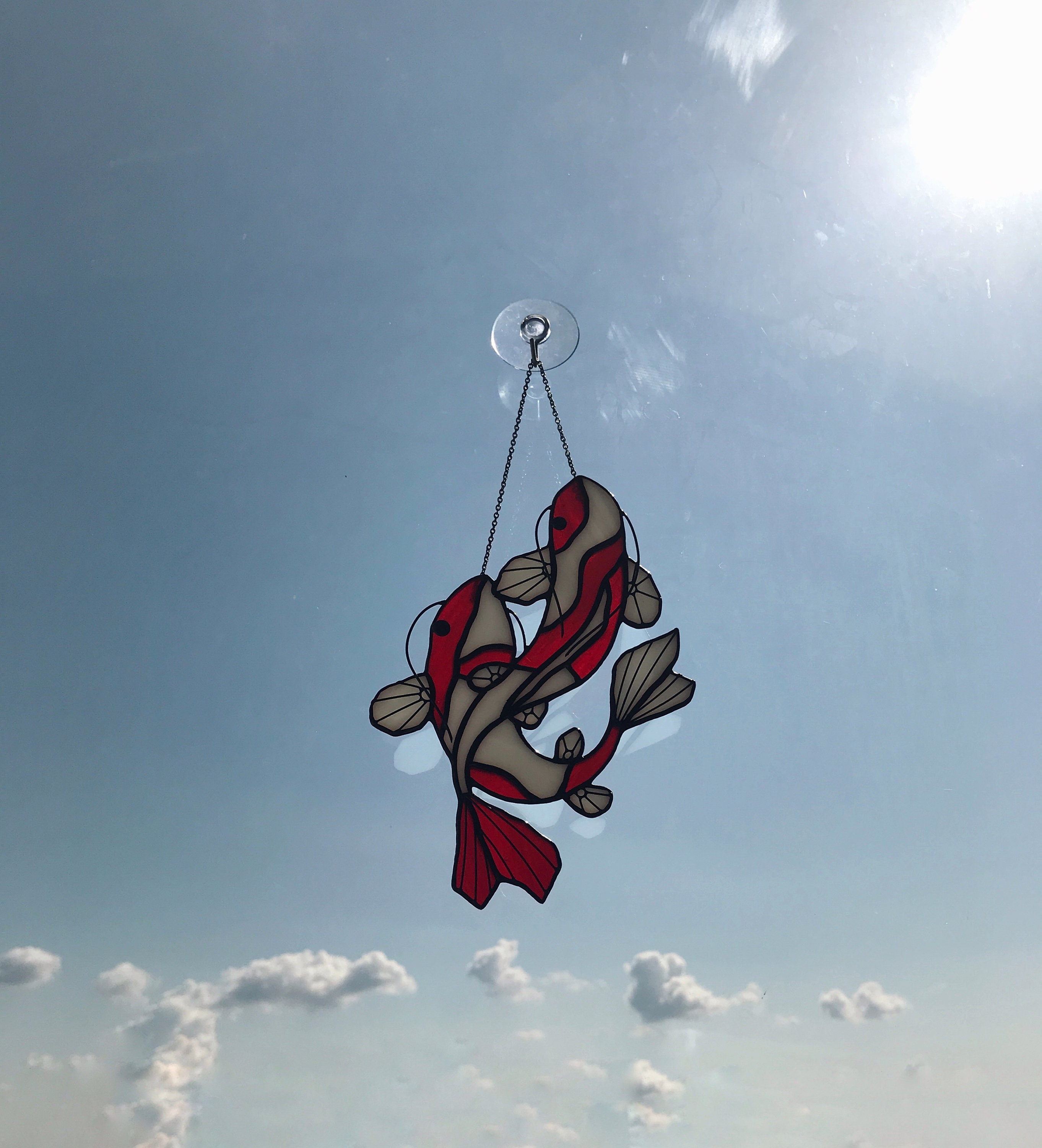 Stained Glass Red Fish Fancy Carp Suncatcher Panel Tiffany - Etsy