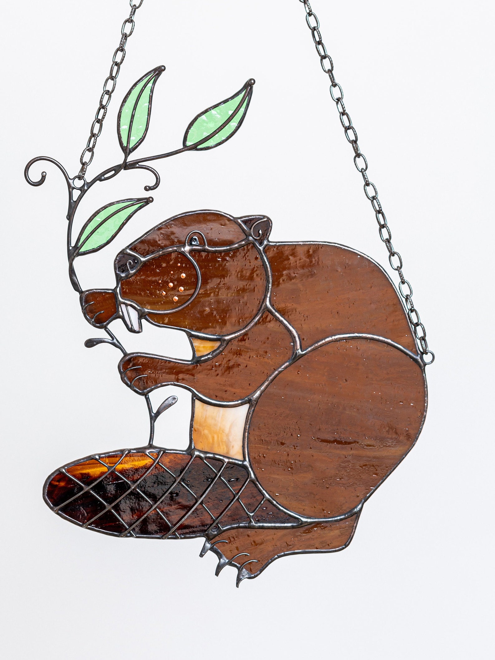 Stain Glass Beaver, Window Hanging Sun Catcher, Castor Wall Glass Art ...