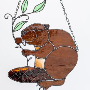 Stain Glass Beaver, Window Hanging Sun Catcher, Castor Wall Glass Art ...