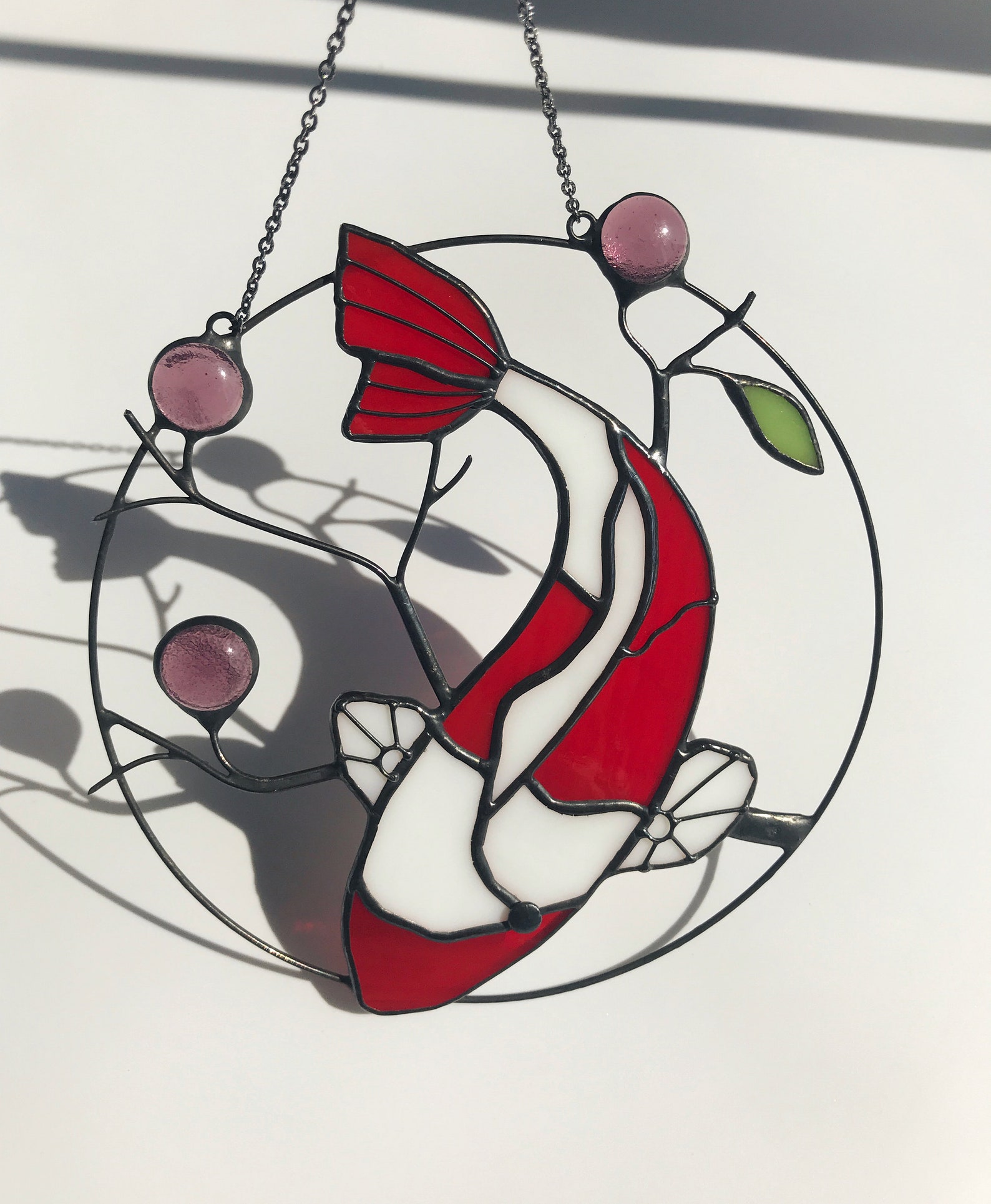 Stained Glass Red Fish Fancy Carp Suncatcher Tiffany Gift Farmhouse ...
