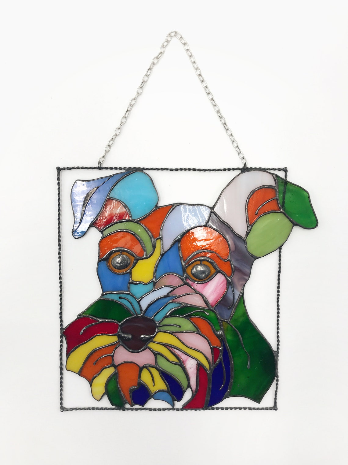 Stained Glass Portrait Dog Custom Art Face Suncatcher Home | Etsy