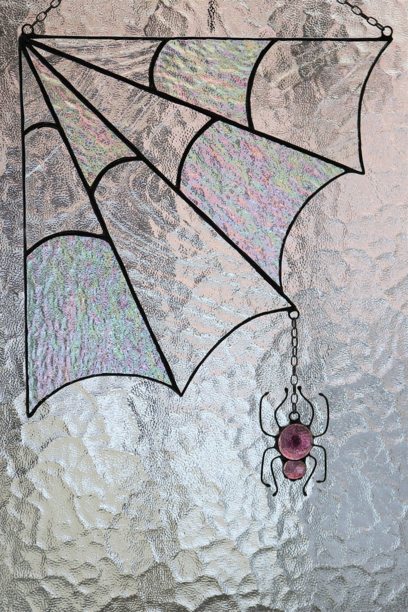 Halloween Stained Glass Spider Web Cobweb Net Suncatcher Panel - Etsy