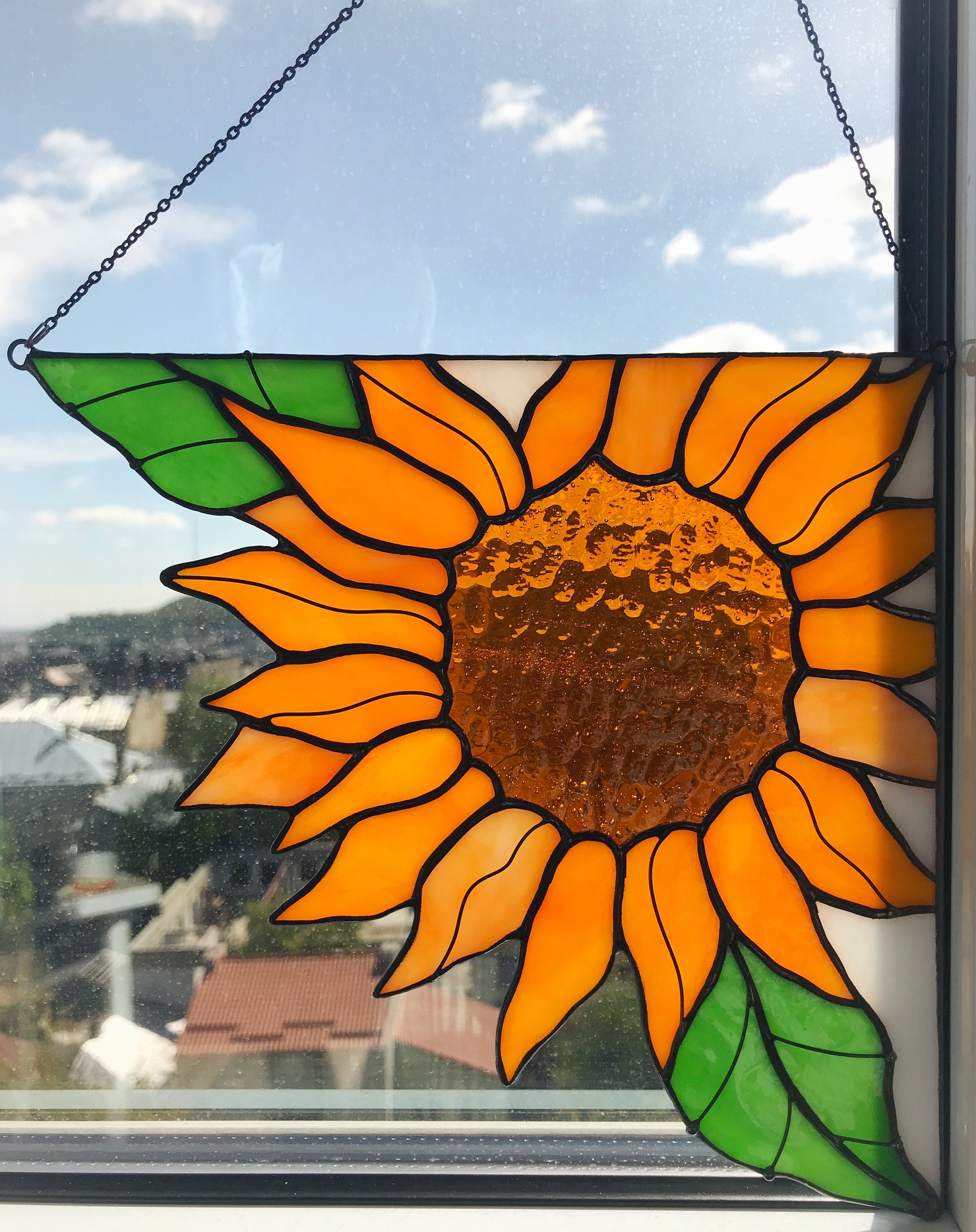 Corner Panel Yellow Sunflower Suncatcher. Stain Glass Tiffany - Etsy