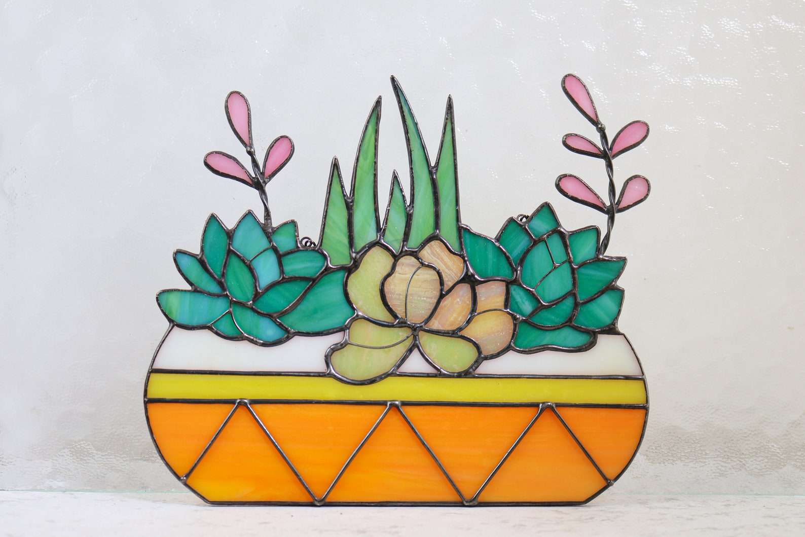 Suncatcher Panel Flowerpot Ornament Stained Glass Flowers Gift - Etsy