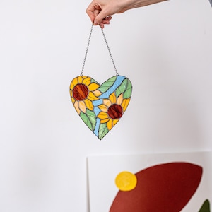 Heart Stained Glass Sunflower Suncatcher Flowers Sun Catcher Mother's ...