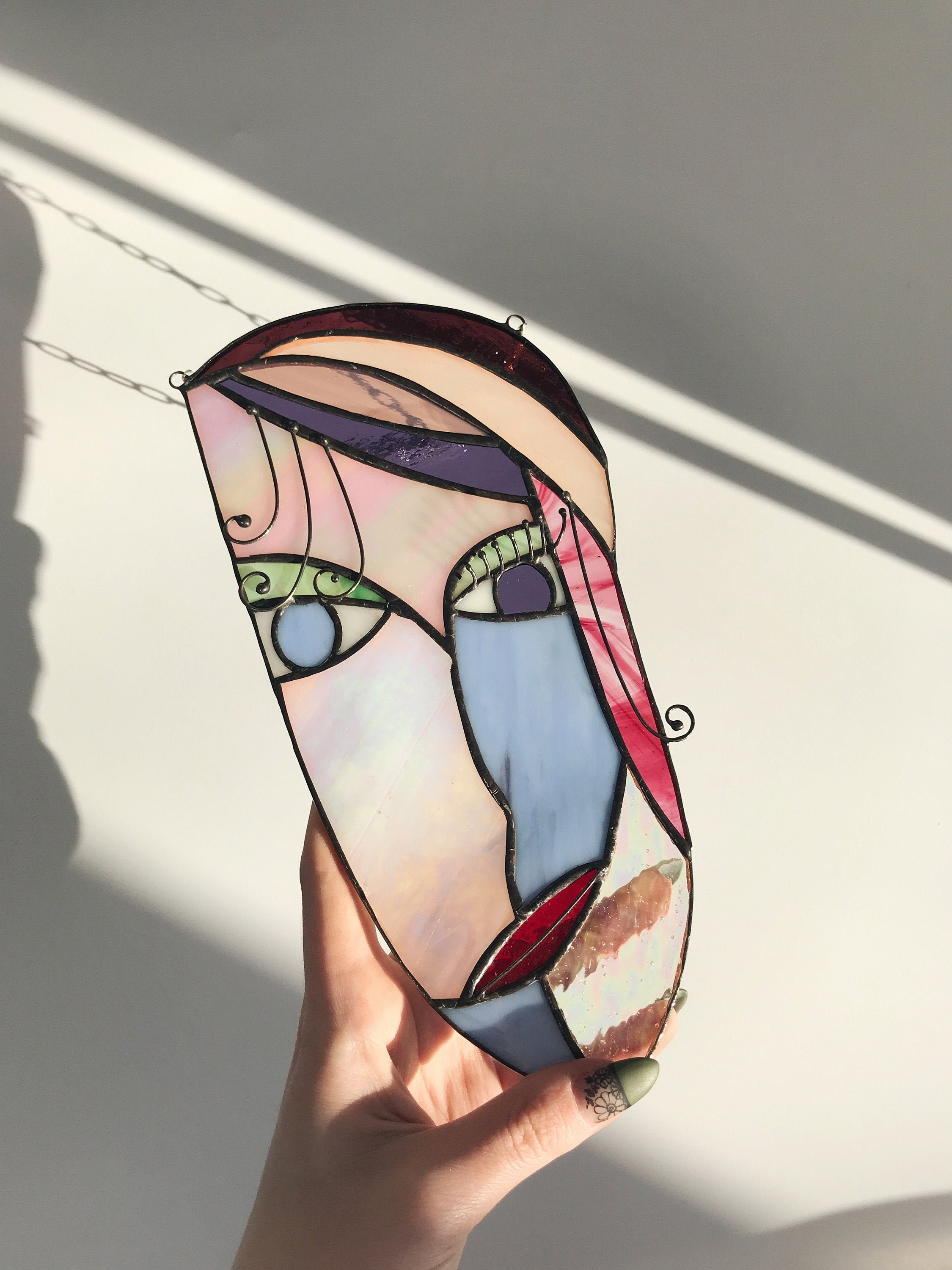 Cling Picture of Girl Face Cloak Mask Stained Glass Panel - Etsy