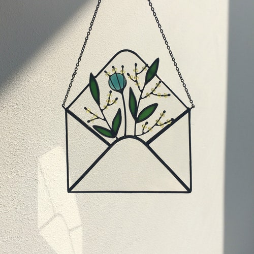 Stained Glass Green Clear Envelope Suncatcher Woman Gift Home - Etsy