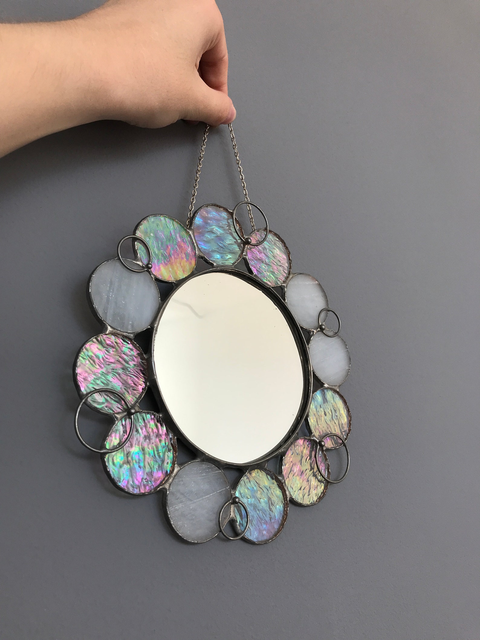 Round Mirror Tiffany Stained Glass Gift Home House Decor for Wall ...