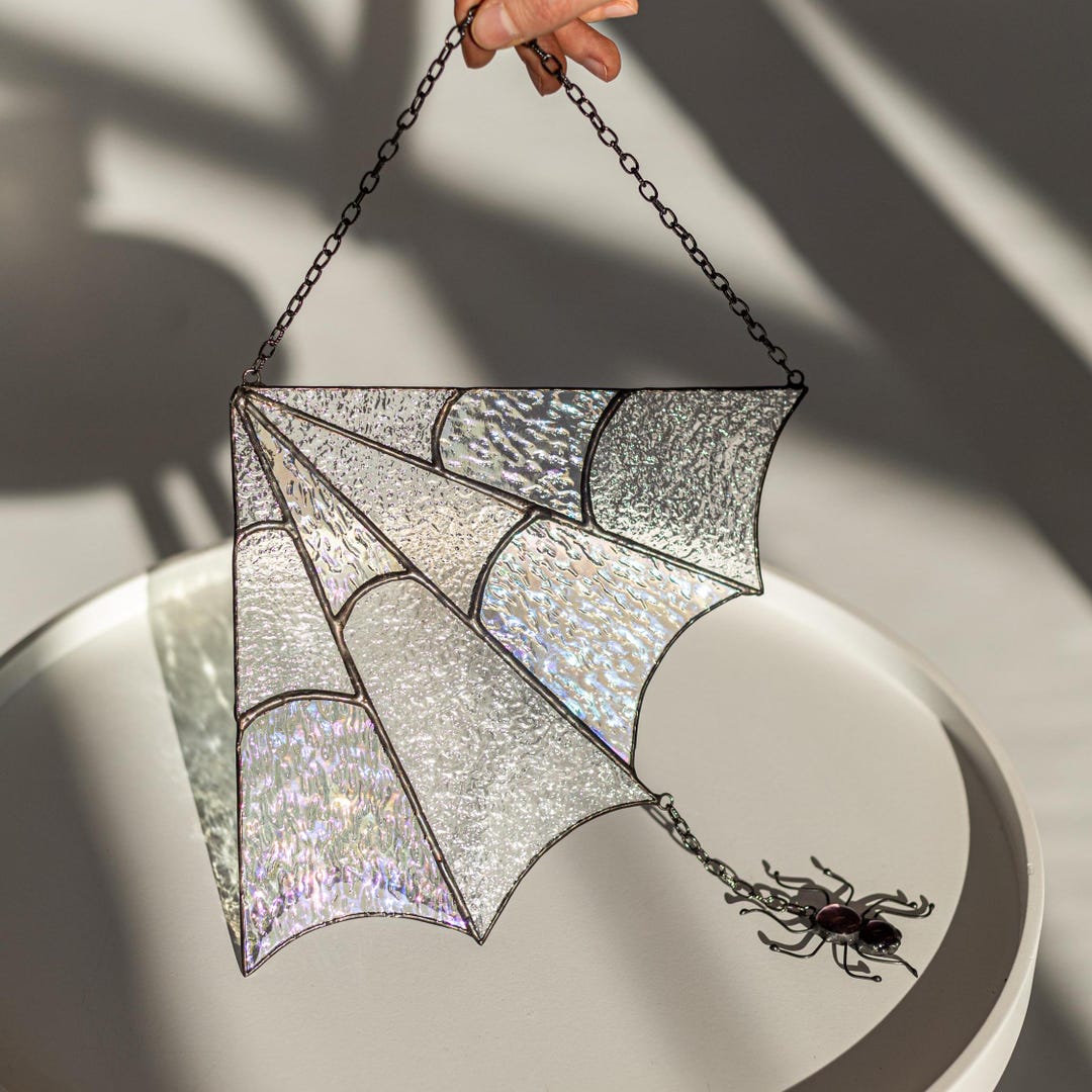 Halloween Stained Glass Spider Web Cobweb Net Suncatcher Panel Black ...