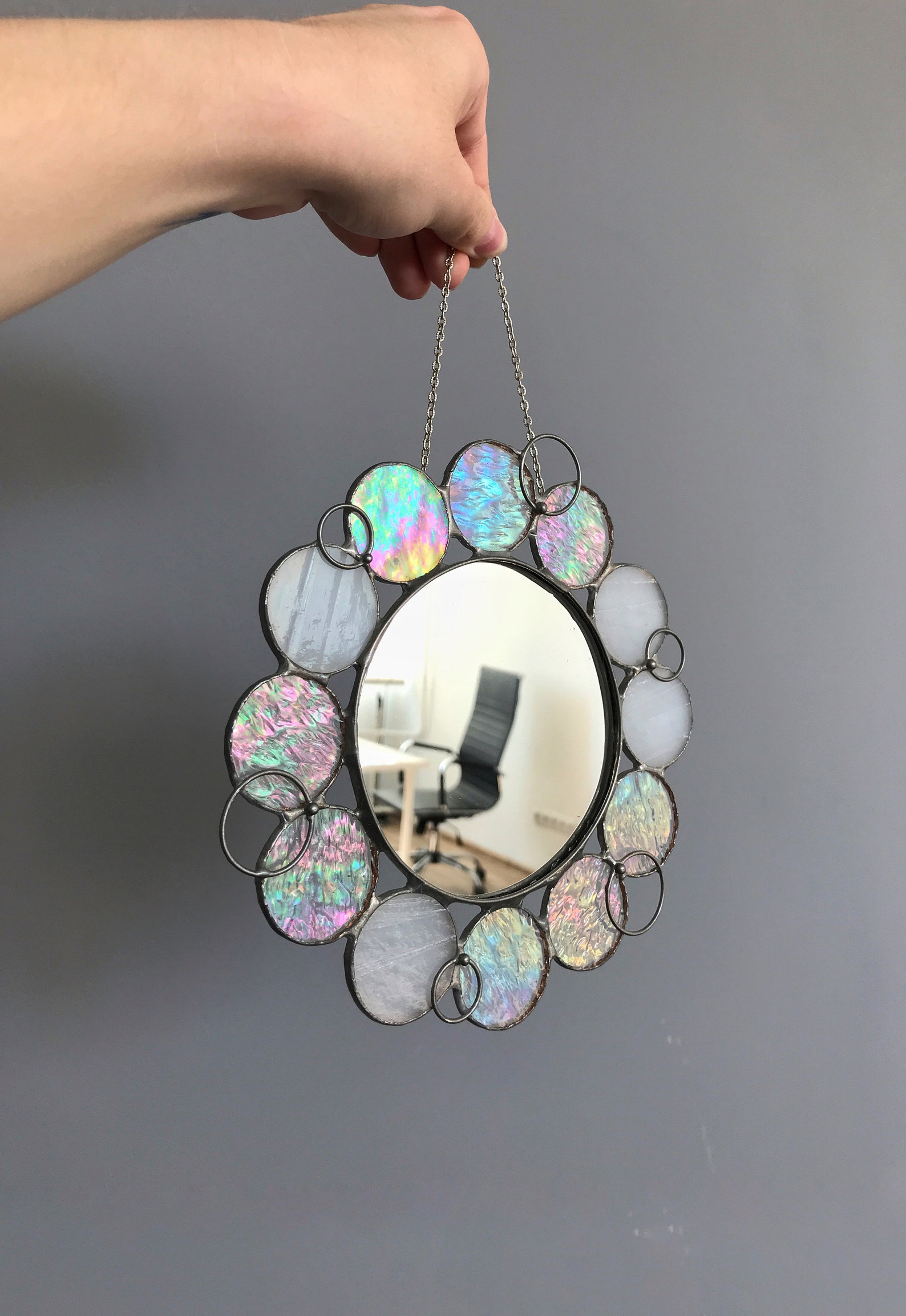 Round Mirror Tiffany Stained Glass Gift Home House Decor for Wall ...