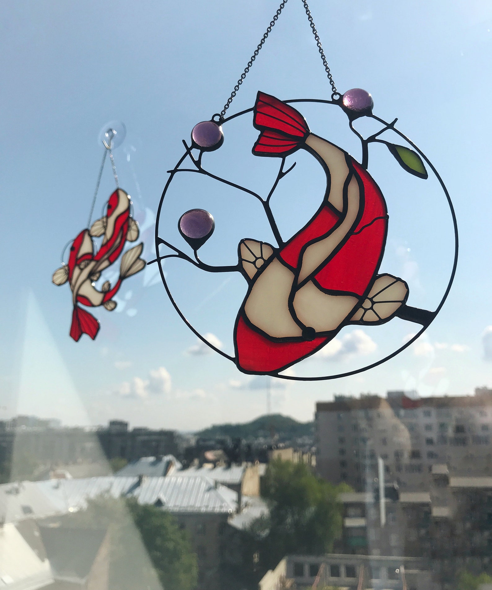 Stained Glass Red Fish Fancy Carp Suncatcher Tiffany Gift Farmhouse ...