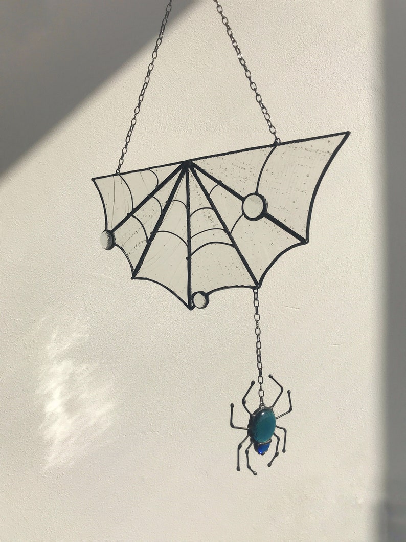 Halloween Stained Glass Spider Web Cobweb Net Suncatcher Panel - Etsy