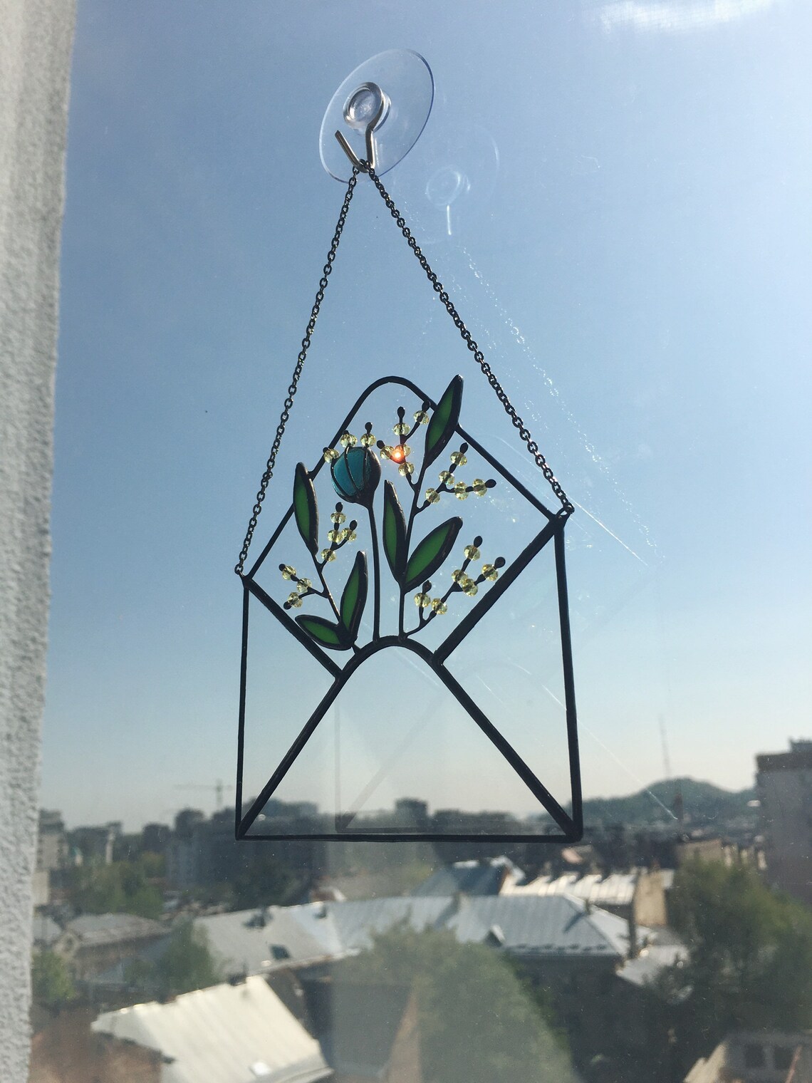 Stained Glass Green Clear Envelope Suncatcher Woman Gift Home - Etsy