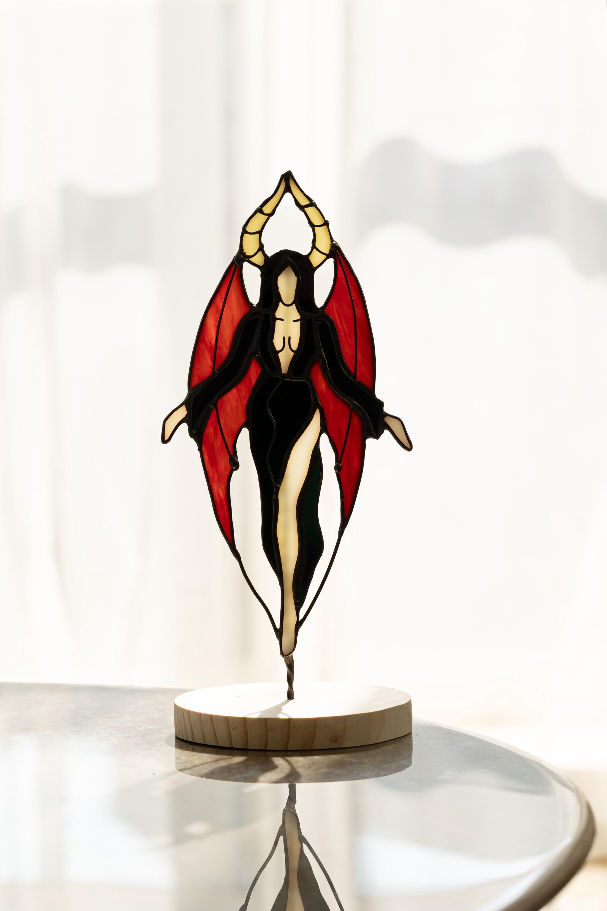 Stained Glass Fallen Angel Woman – Gothic Fantasy Stand, Dark Goddess ...