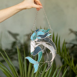 Mermaid Shark Suncatcher Stained Glass Nixie Decor Blue Water Nymph ...