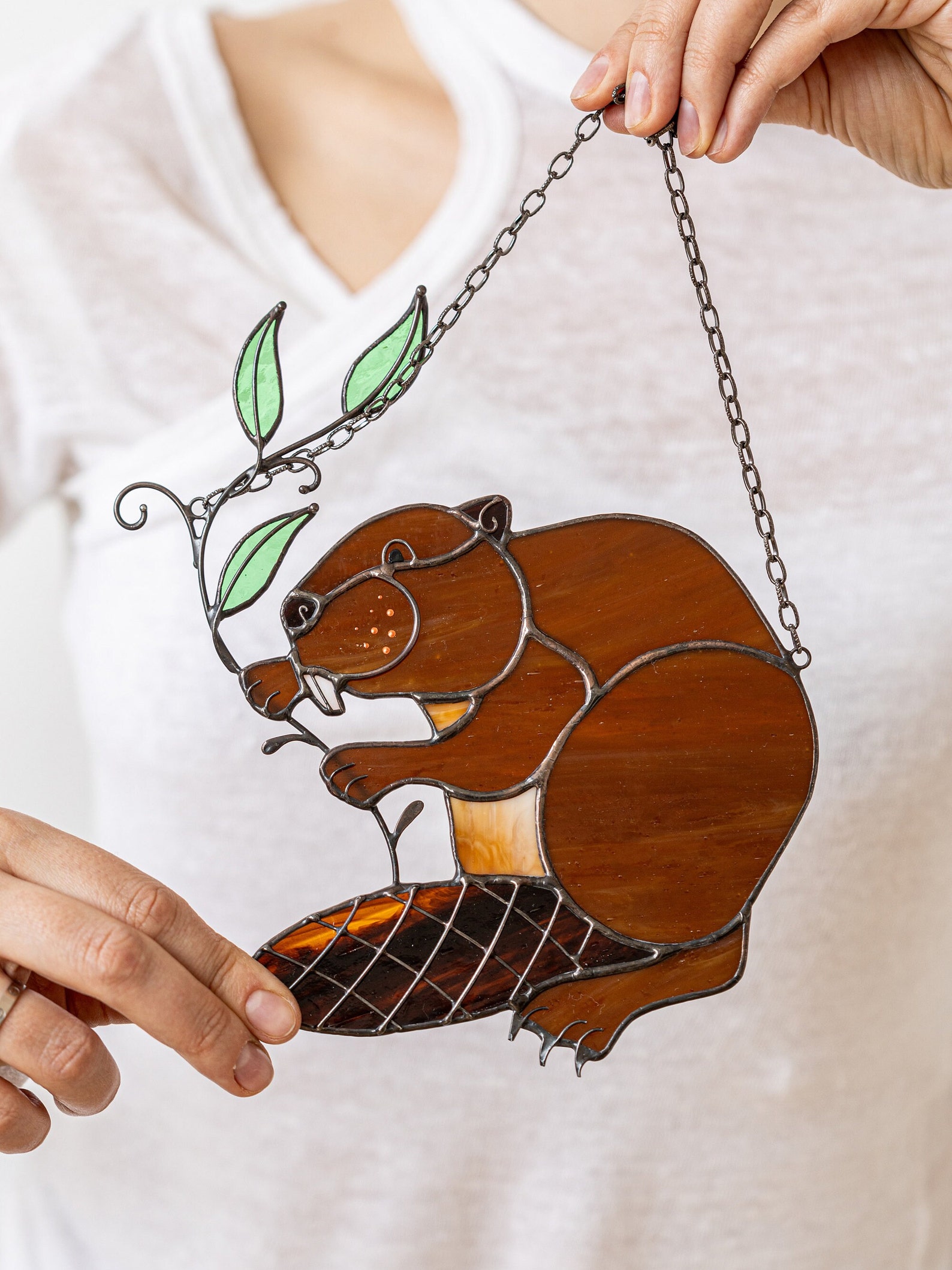Stain Glass Beaver, Window Hanging Sun Catcher, Castor Wall Glass Art ...