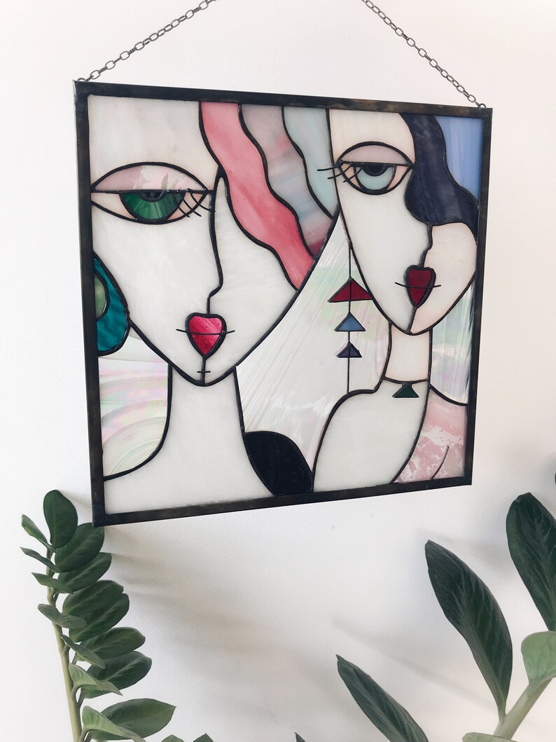 Stain Glass Panel Portrait Picture Of Girl Pendant Hanging Etsy