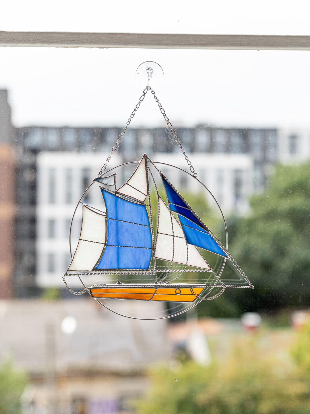 Stained Glass Suncatcher Sailing Ship. Window Wall Decoration. Sailing ...
