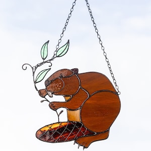 Stain Glass Beaver, Window Hanging Sun Catcher, Castor Wall Glass Art ...