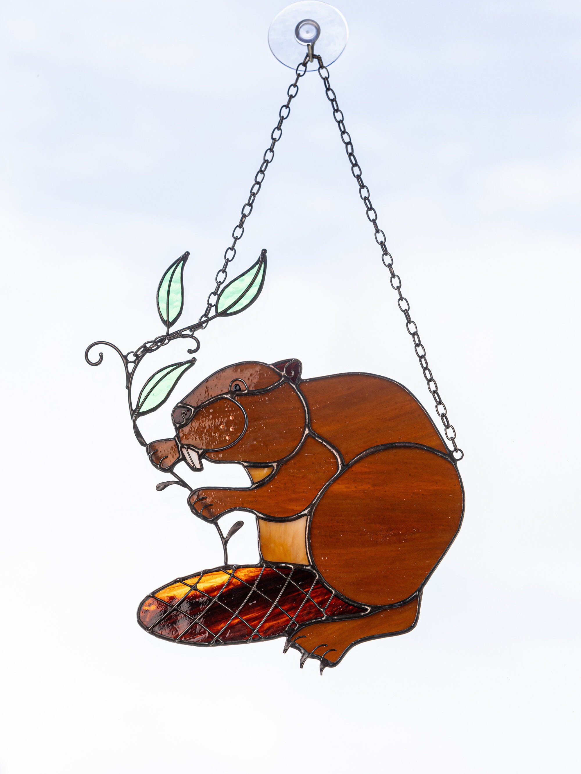 Stain Glass Beaver, Window Hanging Sun Catcher, Castor Wall Glass Art ...