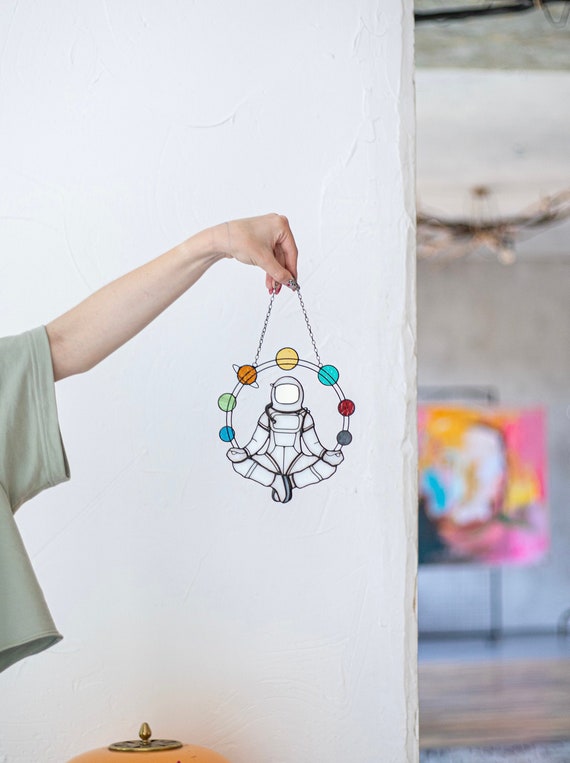 Astronaut in Planets Space Yoga Stained Glass Sun Catcher - Etsy