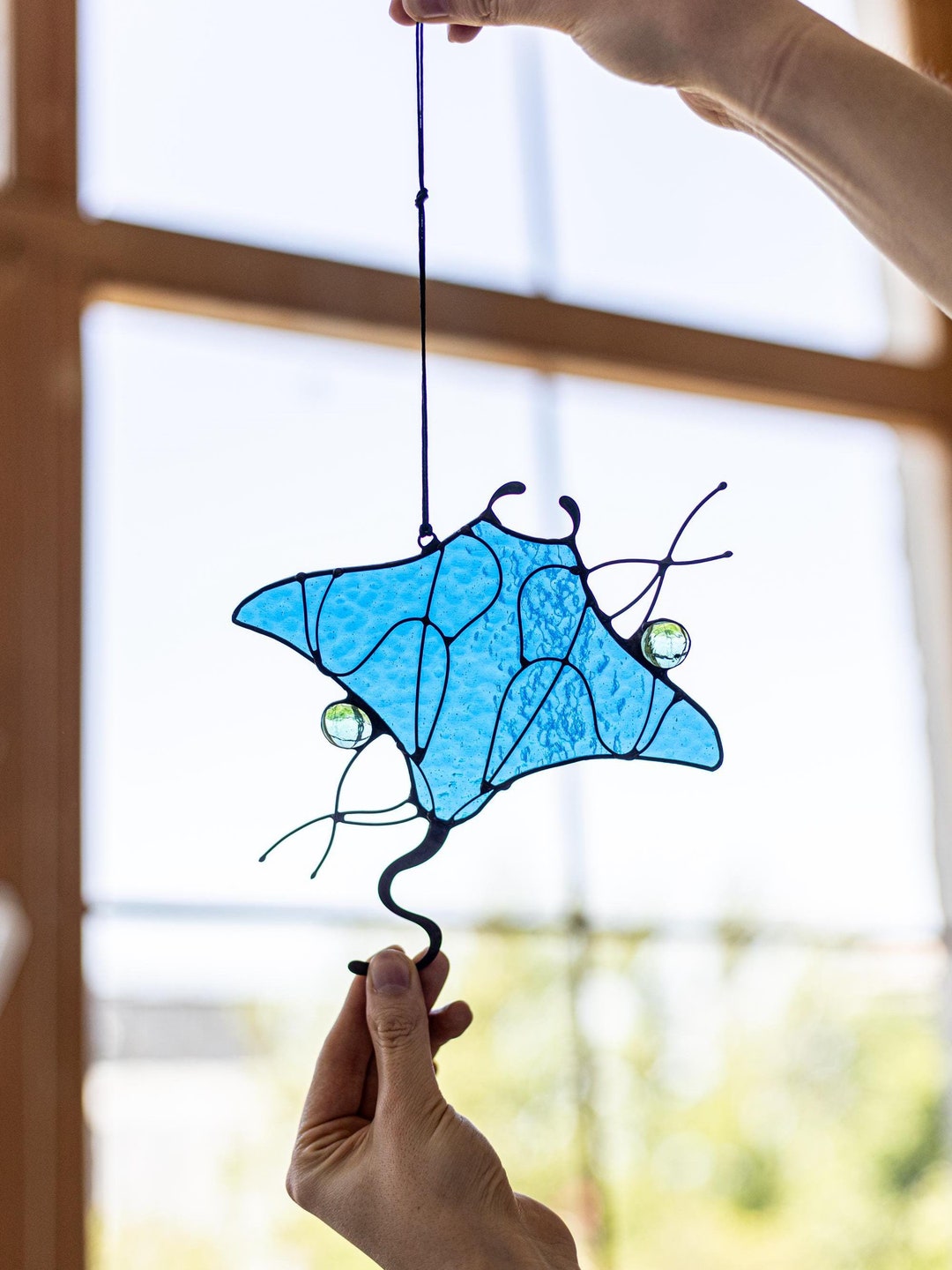 Stingray Stained Glass Suncatcher. Blue Sun Catcher Mini Manta Home ...