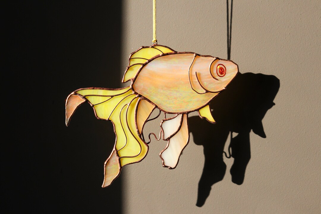 Goldfish Suncatcher Stained Glass Gold Fish Decor Home House - Etsy