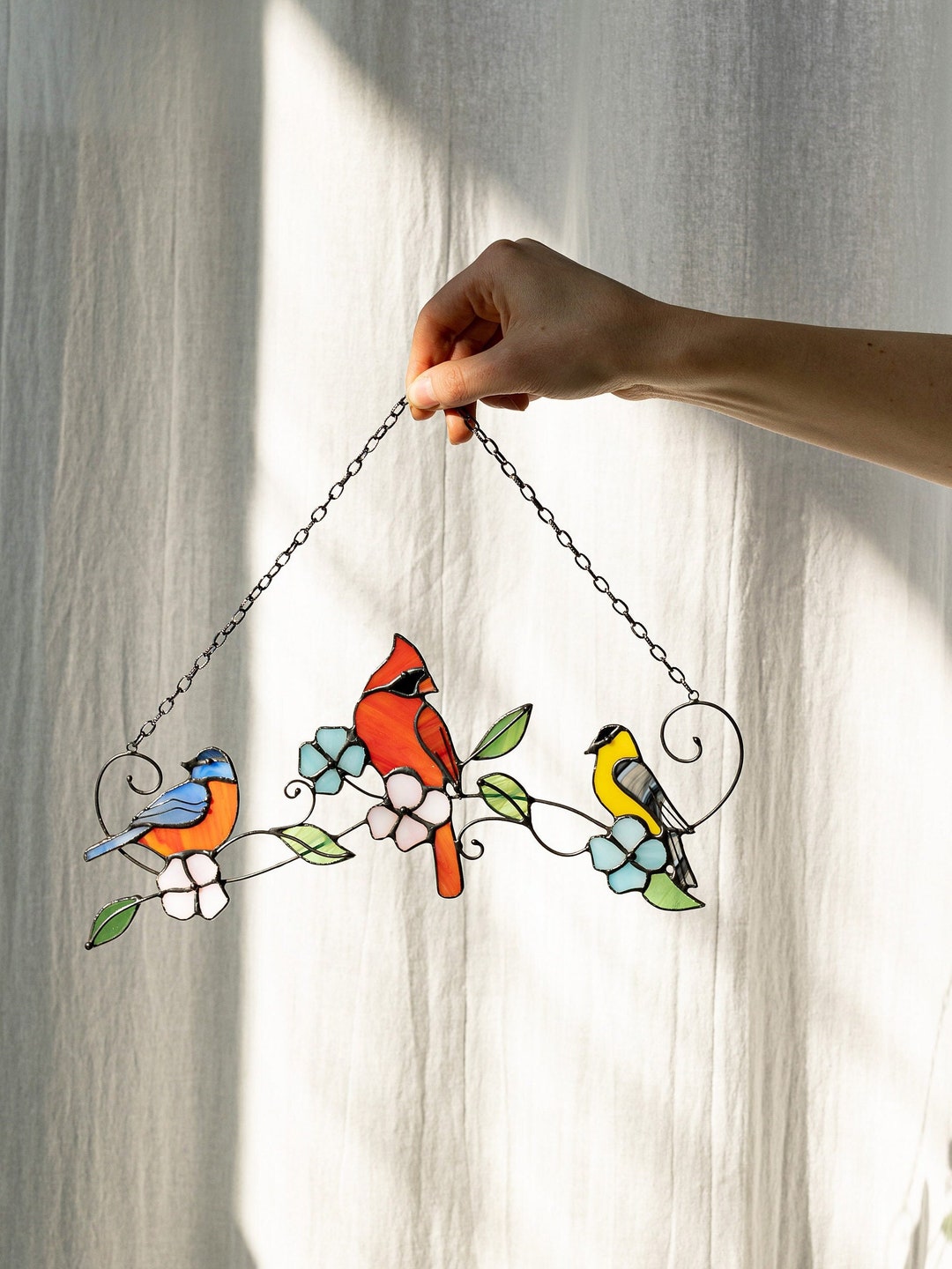 Stain Glass Window Hangings Sun Catcher Birds Flowers Art - Etsy