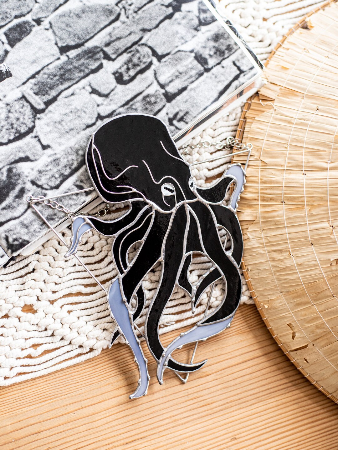 Black Octopus Stained Glass Halloween Suncatcher. Window Wall Hangings ...