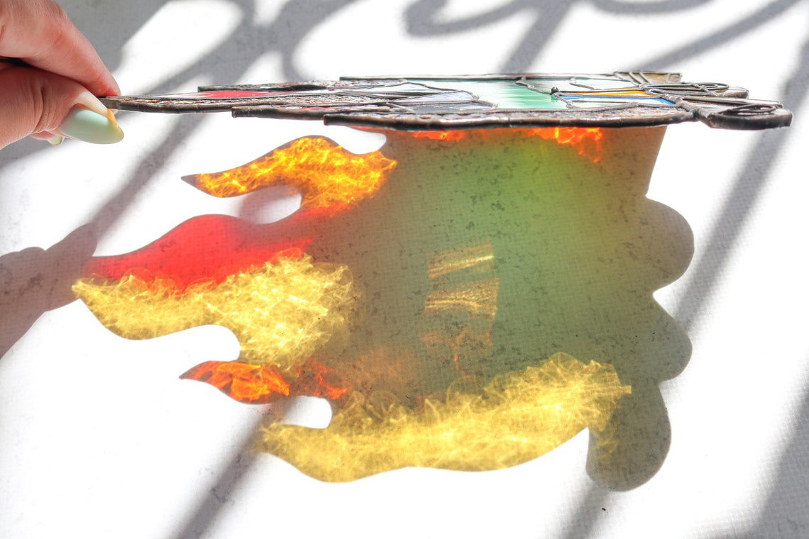 Bonfire Stained Glass Panel Suncatcher Picture Mountains Hill - Etsy