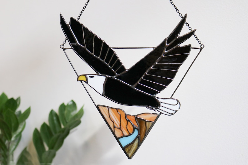Bald Eagle Stained Glass Suncatcher Picture Hill Landscape - Etsy