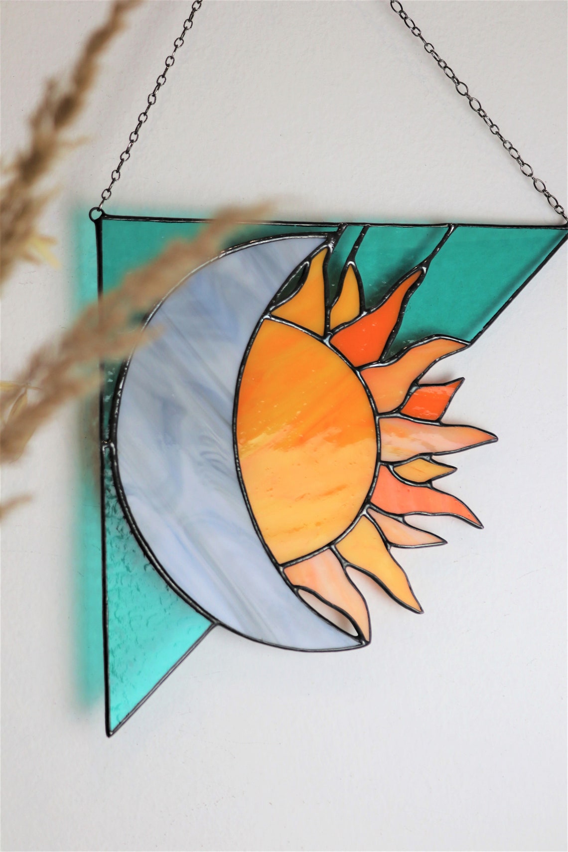 Corner Panel Yellow Sun Moon Suncatcher. Stain Glass Tiffany | Etsy