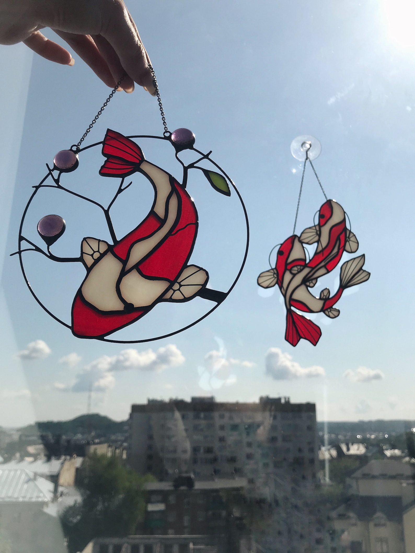 Stained Glass Red Fish Fancy Carp Suncatcher Tiffany Gift Farmhouse ...