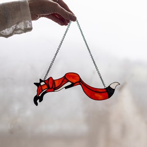 Stained Glass Red Fox Suncatcher Home Decor Window Wall Hanging ...