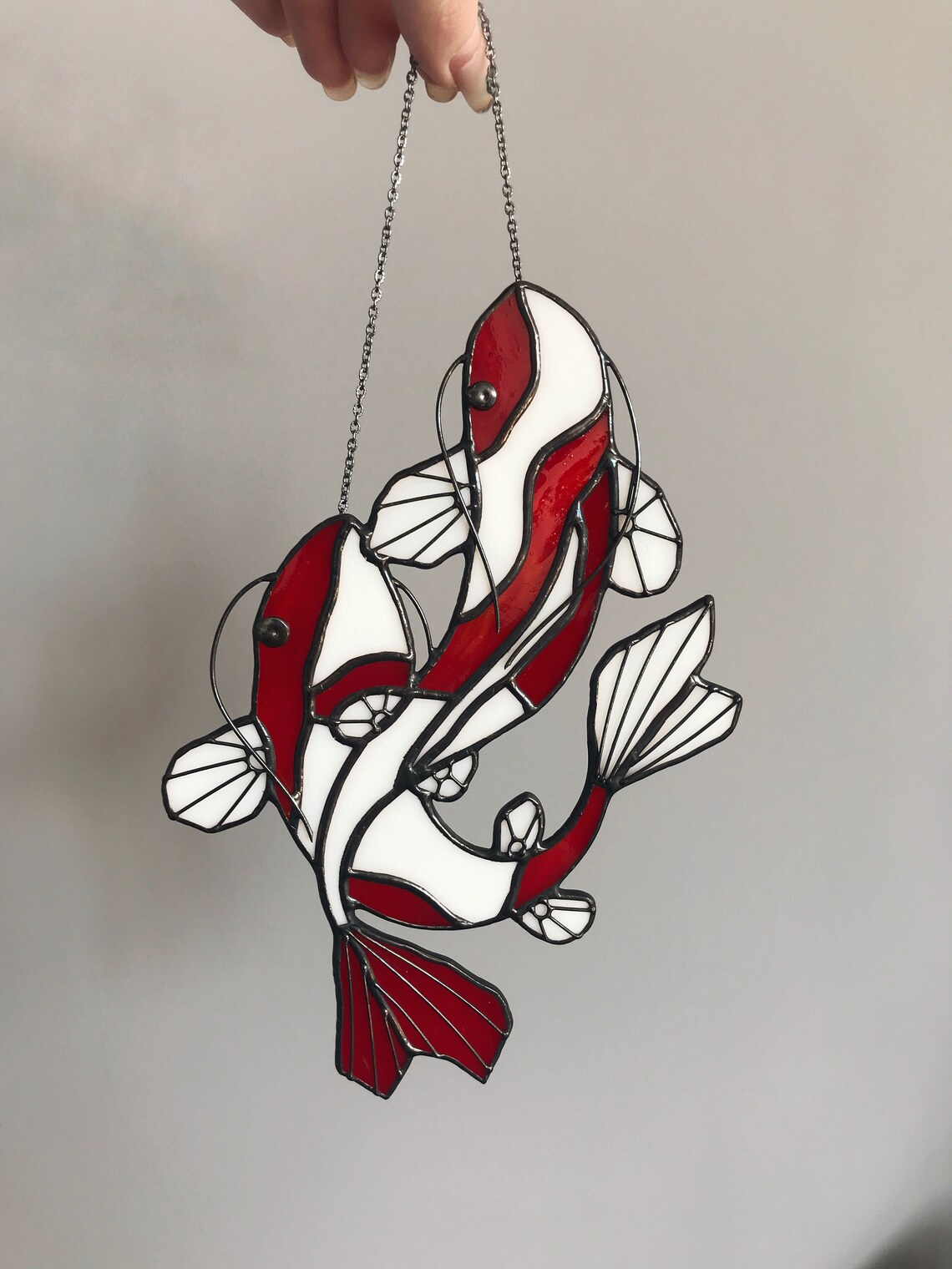 Stained Glass Red Fish Fancy Carp Suncatcher Panel Tiffany - Etsy