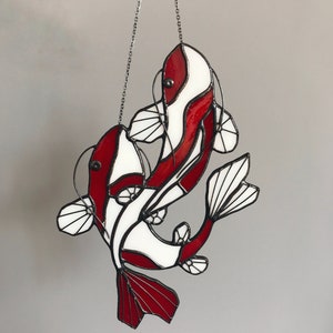 Stained Glass Red Fish Fancy Carp Suncatcher Christmas Gift Farmhouse ...