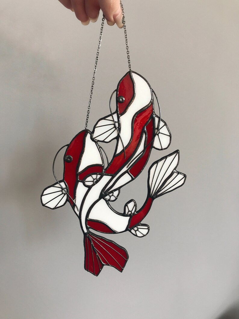 Stained Glass Red Fish Fancy Carp Suncatcher Panel Tiffany | Etsy