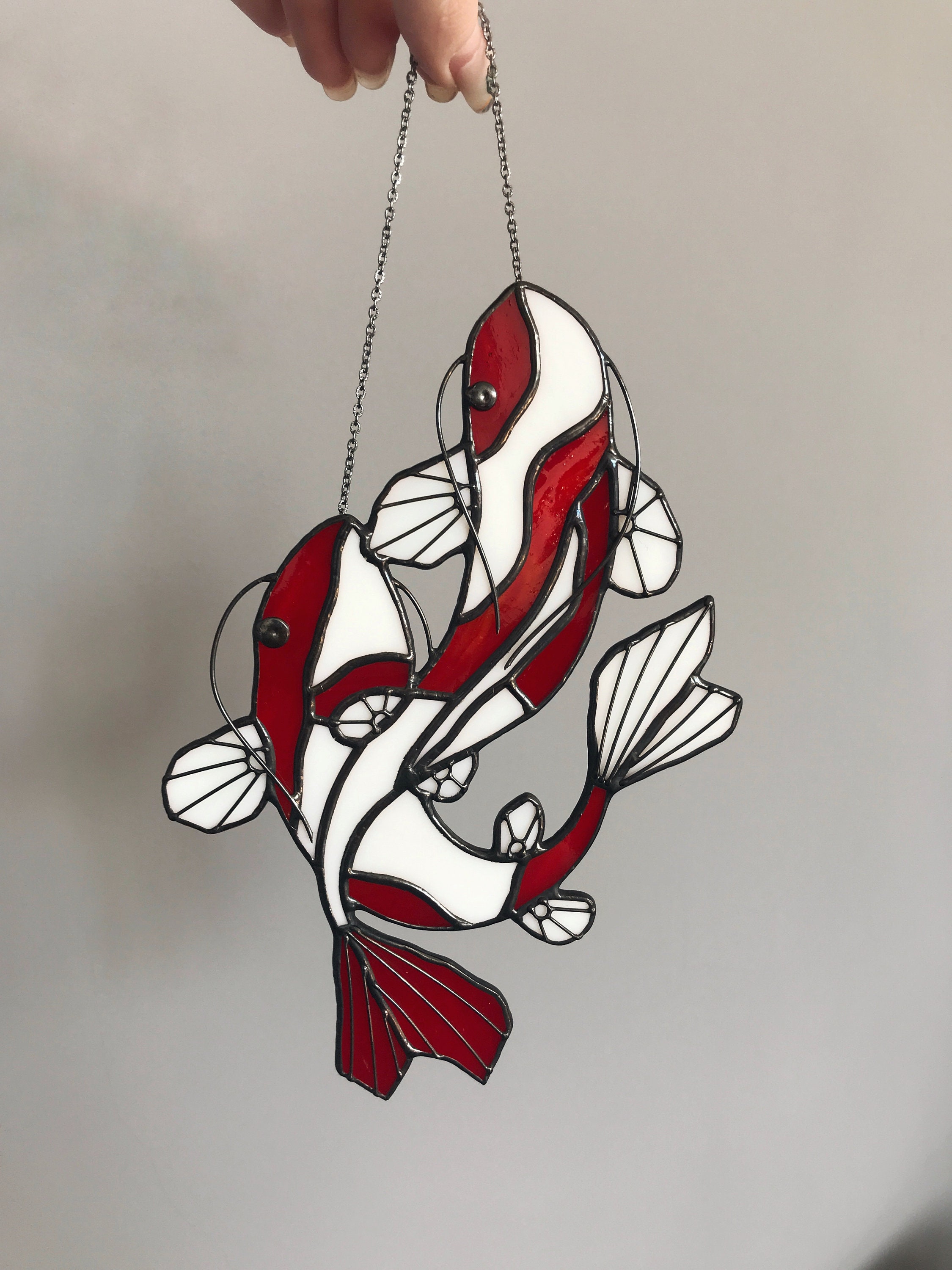 Stained Glass Red Fish Fancy Carp Suncatcher Panel Tiffany - Etsy