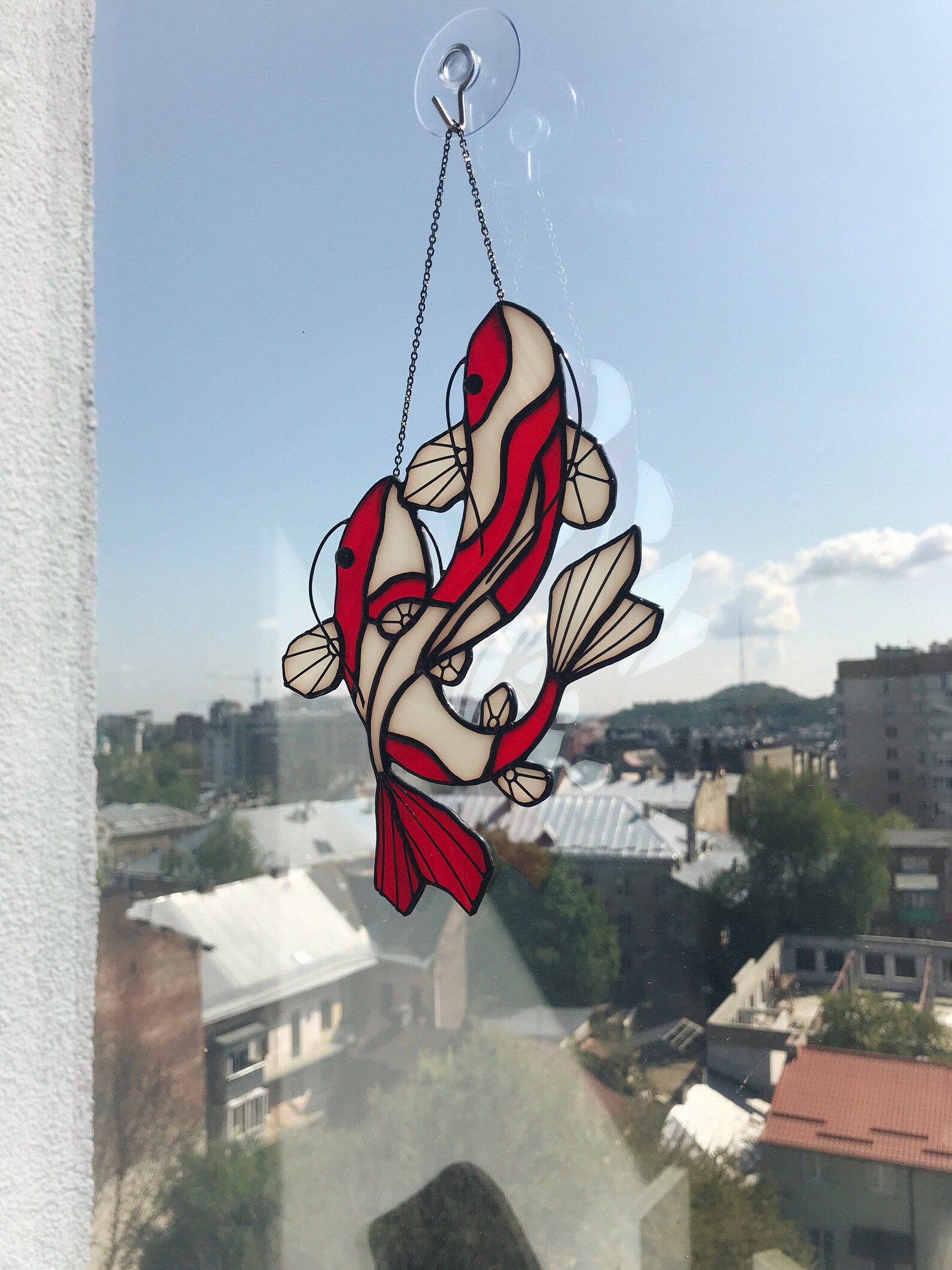 Stained Glass Red Fish Fancy Carp Suncatcher Panel Tiffany | Etsy