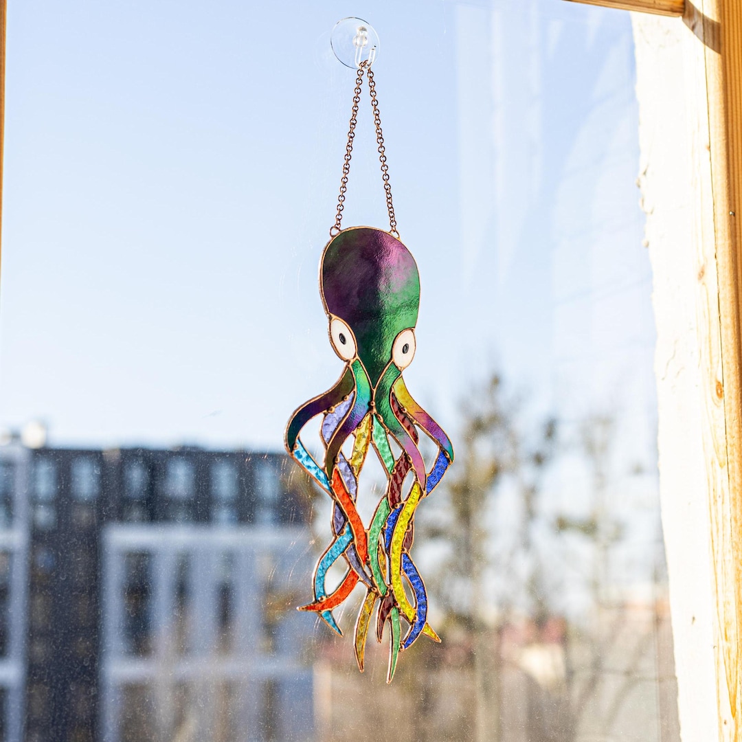Octopus Stained Glass Suncatcher. House Home Decor. Window Wall ...