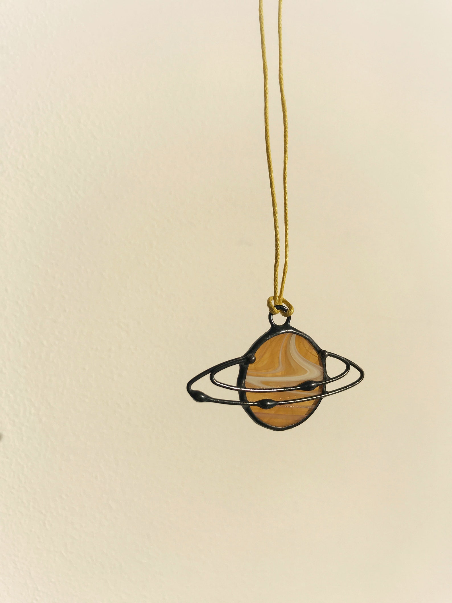 Stained Glass Planet Saturn Space Orange Pendant Yellow Gift - Etsy