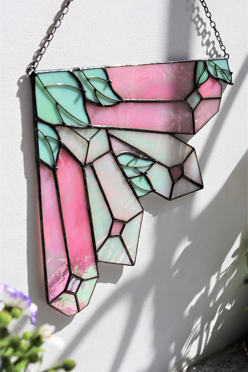 Stained Glass Window Hangings Pink Corner Crystals Panel | Etsy