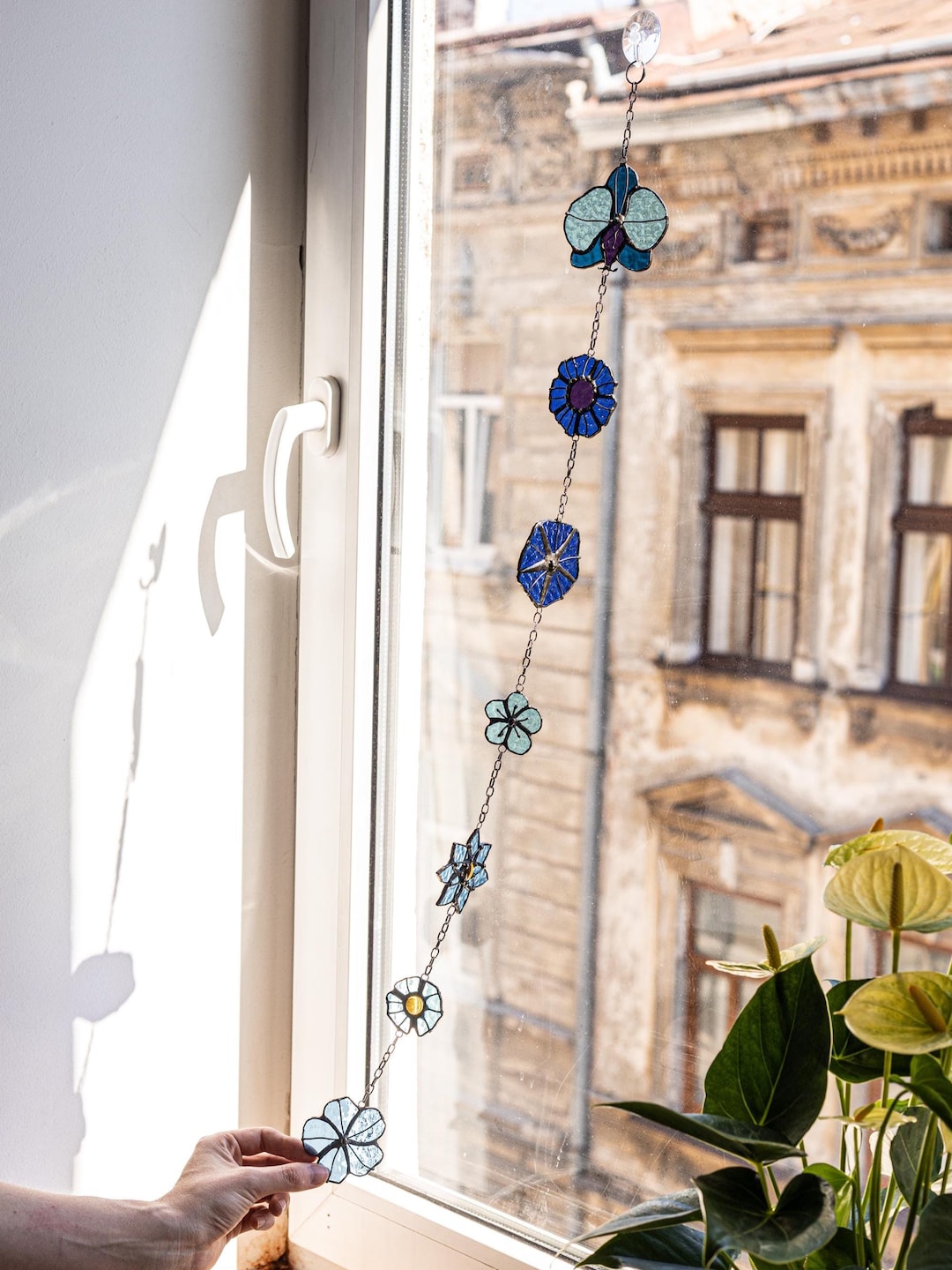 Real Stained Glass Floral Cornflowers Suncatcher| Window Wall Decor ...